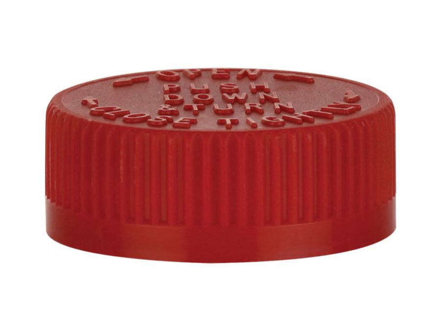 38-400 Red CRC Ribbed Non Dispensing PP Bottle-Jar Cap-PS Liner-Open