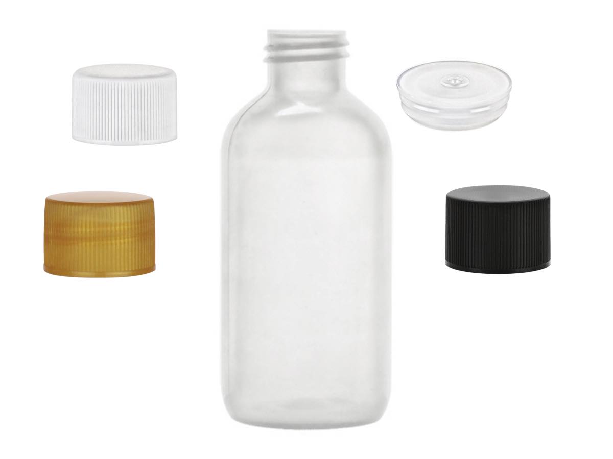 4 oz. Natural Boston Round 24-410 LDPE Plastic Bottle-Plug-Cap
